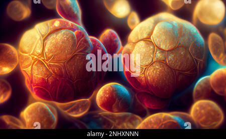 Human cells under microscope, ai generated illustration in 3D style ...