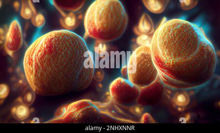 Human cells under microscope, ai generated illustration in 3D style ...