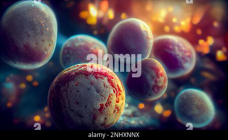 Human cells under microscope, ai generated illustration in 3D style ...