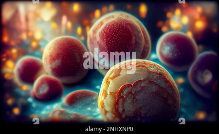 Human cells under microscope, ai generated illustration in 3D style ...
