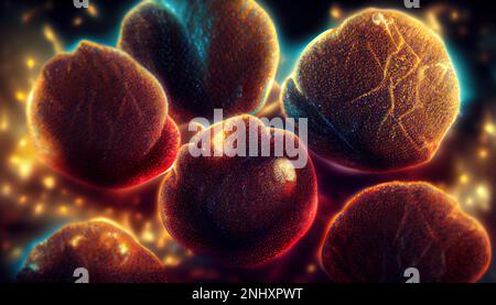Human cells under microscope, ai generated illustration in 3D style ...