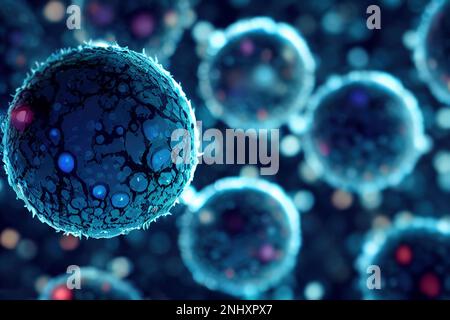 Human cells under microscope, ai generated illustration in 3D style ...