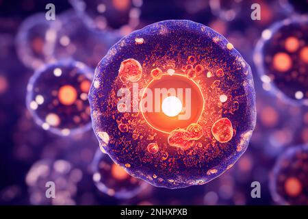 Human cells under microscope, ai generated illustration in 3D style ...