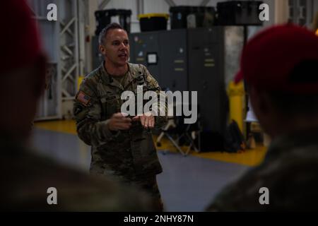 U.S. Army Maj. Jett Nelson, with the 56th Troop Command, gives a Ch-47 Chinook Helicopter ...