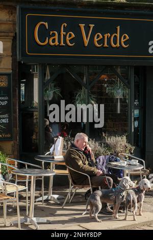 Haworth, West Yorkshire, UK. Cafe on Main Street in Haworth.Haworth is ...