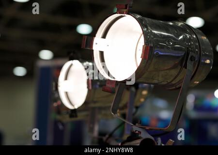 Close-up of professional studio lighting setup with circular softbox ...