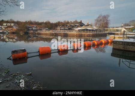 Floating barriers of buoys keep vessels which may be disabled or out of ...