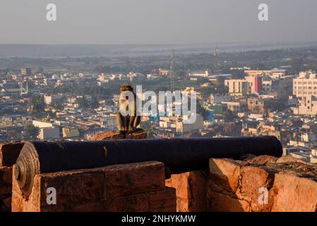 Canon mounted on top of Badami Fort built by Chalukya king Pulakeshin I ...