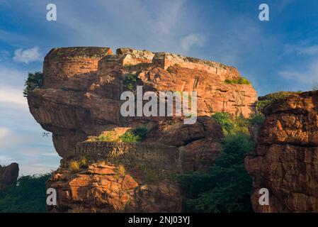 Bastion of Badami fort built by Chalukya king Pulakeshin I in Karnataka ...