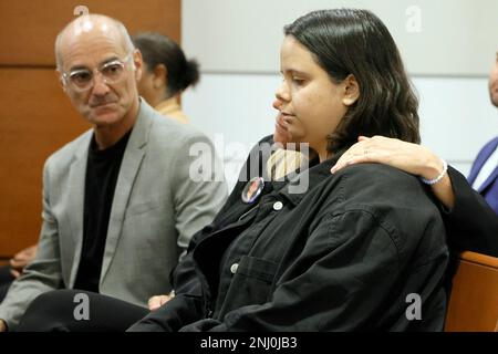 Annika Dworet, left, embraces Sam Fuentes, who was injured in the 2018 ...