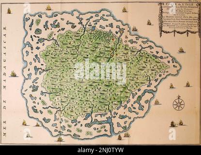 Leguat's 1708 maps of Rodrigues and his settlement Stock Photo - Alamy