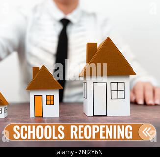 Text sign showing Schools Reopening. Concept meaning classes are over ...
