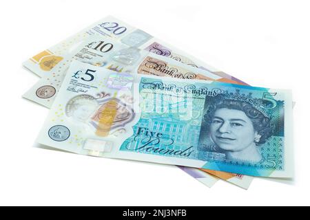 UK money polymer banknotes background british pound stirling backdrop ...