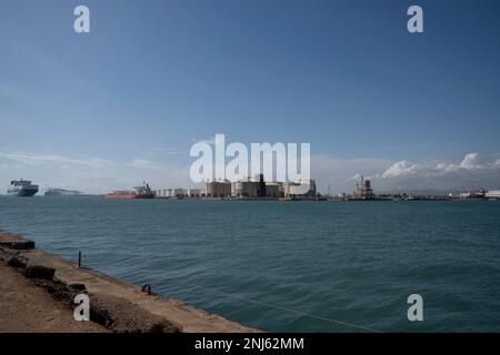 Exterior view of the Enagás regasification plant at the Port of ...