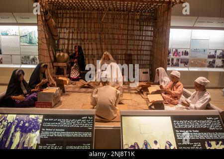 A gallery of Bahrain National Museum. Exhibit shows a traditional life ...