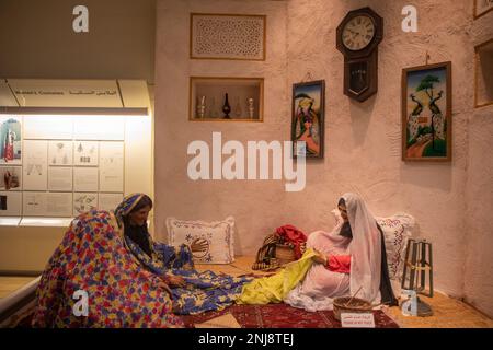 A gallery of Bahrain National Museum. Exhibit shows a traditional life ...