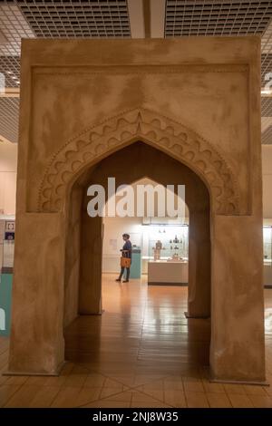 A gallery of Bahrain National Museum. Exhibit shows a traditional life ...