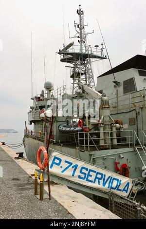 Spanish navy Serviola class patrol boat Atalaya P74 moored in the bay ...