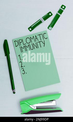 Inspiration showing sign Diplomatic Immunity. Word for law that gives ...