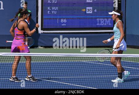 Katherine Hui and Eleana Yu in action during a junior girls' doubles ...
