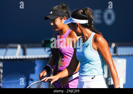 Katherine Hui and Eleana Yu in action during a junior girls' doubles ...