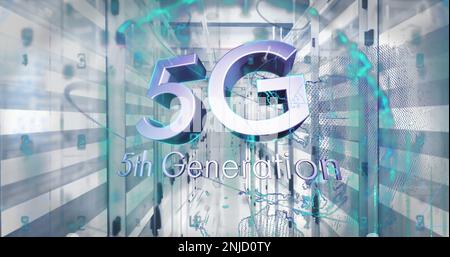 Composition of 5g 5th generation text and connections over server room Stock Photo - Alamy