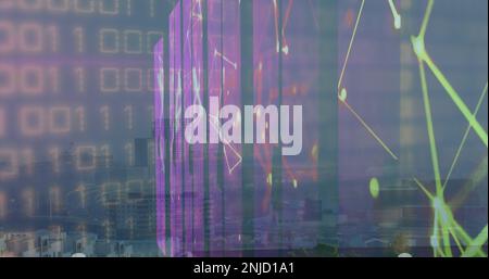 Image of binary coding and shapes over cityscape Stock Photo - Alamy