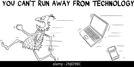 Business or Political Cartoon About Caveman and Computer Technology ...