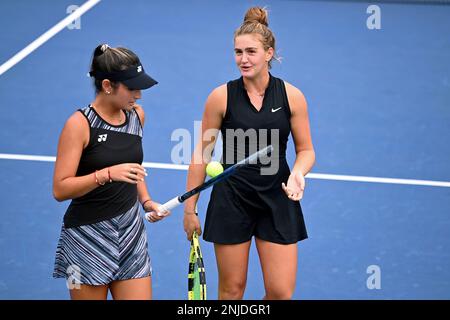 Natalie Block and Piper Charney during a junior girls' doubles ...