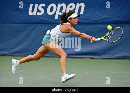 Valerie Glozman in action during a junior girls' singles match at the ...