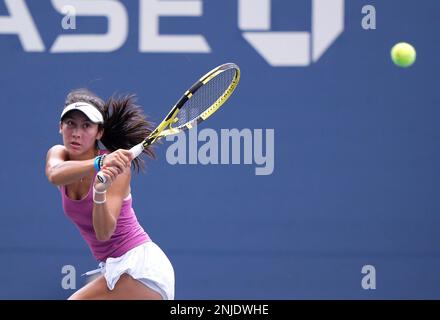 Valerie Glozman in action during a junior girls' singles match at the ...