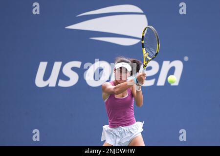 Valerie Glozman in action during a junior girls' singles match at the ...