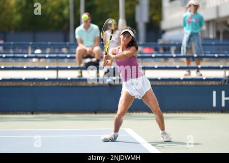 Valerie Glozman in action during a junior girls' singles match at the ...