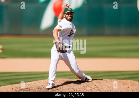 Oakland Athletics' Sam Moll pitches against the Boston Red Sox during ...