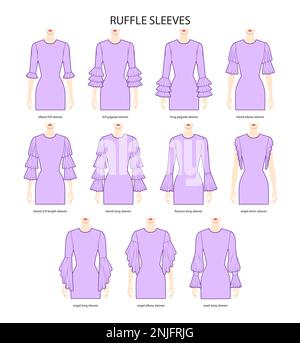 Women Dress Fashion Flounce sleeve ruffle Waist Gathering flat sketch ...