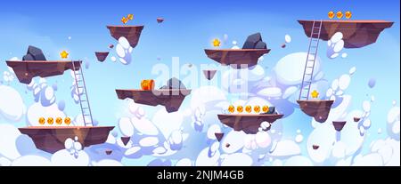 Game ui level map with floating islands with river and waterfall, green ...