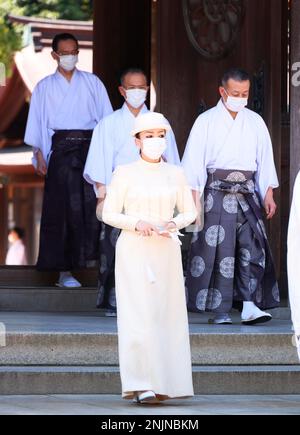 Japanese Princess Yoko of Mikasa visits the Meiji Jingu Shrine in Tokyo ...
