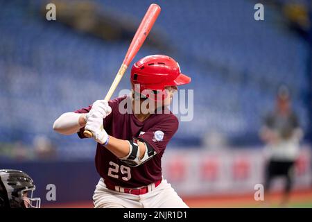 Luke Heyman (29) of Lake Brantley High School in Longwood, Florida hits ...