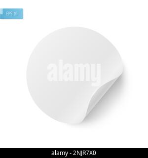 Paper round sticker with a curved corner on a transparent background ...