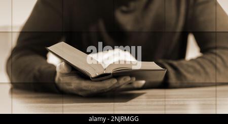 Man sitting reading a book, geometric pattern Stock Photo - Alamy