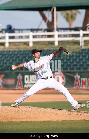 Chase Chaney (25) of the Inland Empire 66ers pitches against the ...