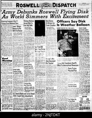 Front Page of the Roswell Daily Record dated 8th July1947. The ...
