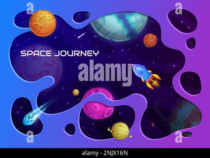 Space paper cut landscape with rocketship and starry galaxy with ...