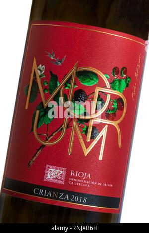 Label on Morum Rioja Crianza bottle of red wine - product of Spain ...