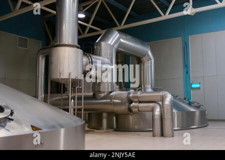 Steel pipes and tank for wort boiling at beer factory - brewery ...
