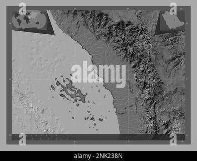 Jazan, region of Saudi Arabia. Bilevel elevation map with lakes and ...