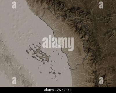 Jazan, region of Saudi Arabia. Colored elevation map with lakes and ...
