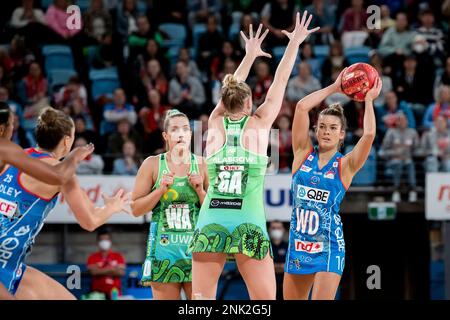Allie Smith of the Swifts looks to pass during the Super Netball pre ...