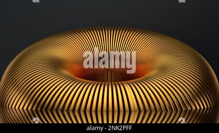 Gold and black donut -shaped metal ring and reflective abstract ...