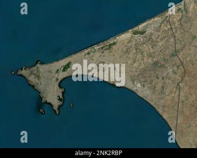Dakar, region of Senegal. High resolution satellite map. Locations of major cities of the region ...